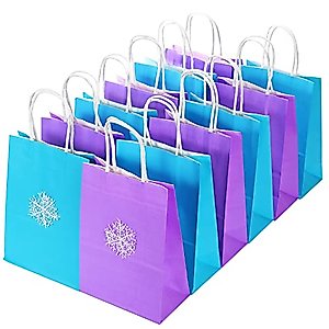 24 Pieces Snowflake Party Favor Bags Kraft Paper Bags with Plastic Snowflake Gift Bags with Handles Birthday Paper Bags Candy Bags for Birthday Baby Shower Wedding Christmas Party Celebrations
