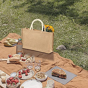 XMRSOY 6 Pack Reusable Burlap Tote Bag,Large Jute Bag Handle Grocery Shopping Bags Water Resistant Bridesmaid Burlap Bag for Travel Beach