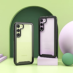 Galaxy S23 Case with Tempered Glass Screen Protector,IDweel Hybrid 2 in 1 Shockproof Slim Fit Transparent Heavy Duty Protection Shock Resistant Hybrid TPU Bumper Cover,Black Bumper/Clear