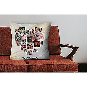 Launchigo Customized Heart Collage Pillow - Photo & Name Pillow. Best Gift for Birthday, Anniversary & Christmas.{Insert+Cover} (Heart Collage 03, 14" X 14")