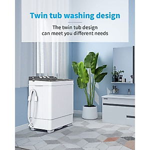 LEADZM 26LBS Portable Washing Machine, Washer(18Lbs) and Spinner(8Lbs), Mini Compact Twin Tub Washer and Dryer Combo with Pump Draining, Great for Dorms Apartments RV Camping (White & Grey)