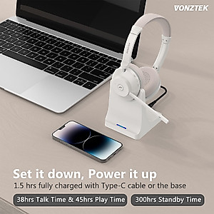 Wireless Headset, QCC 5.2 Bluetooth Headset with CVC 8.0 Dual Mic Noise Canceling & Charging Dock, 45 Hrs Wireless Headphones with USB Dongle for Computer Cell Phone Office Work Teams Meetings