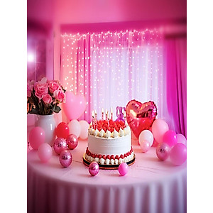 ORSMGOLF Fairy Curtain String Lights, Room Decor &Ideal Gift for Teens Girl, 8 Modes Wall Lights & Valentine's Day Indoor Decorations (Pink)