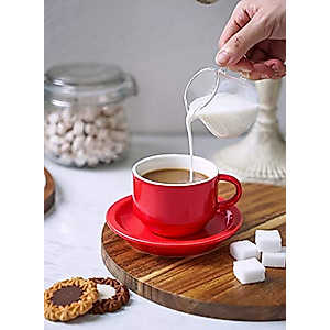 Sweese 4 Ounce Porcelain Stackable Espresso Cups with Saucers and Metal Stand Set of 4, Red - 405.404