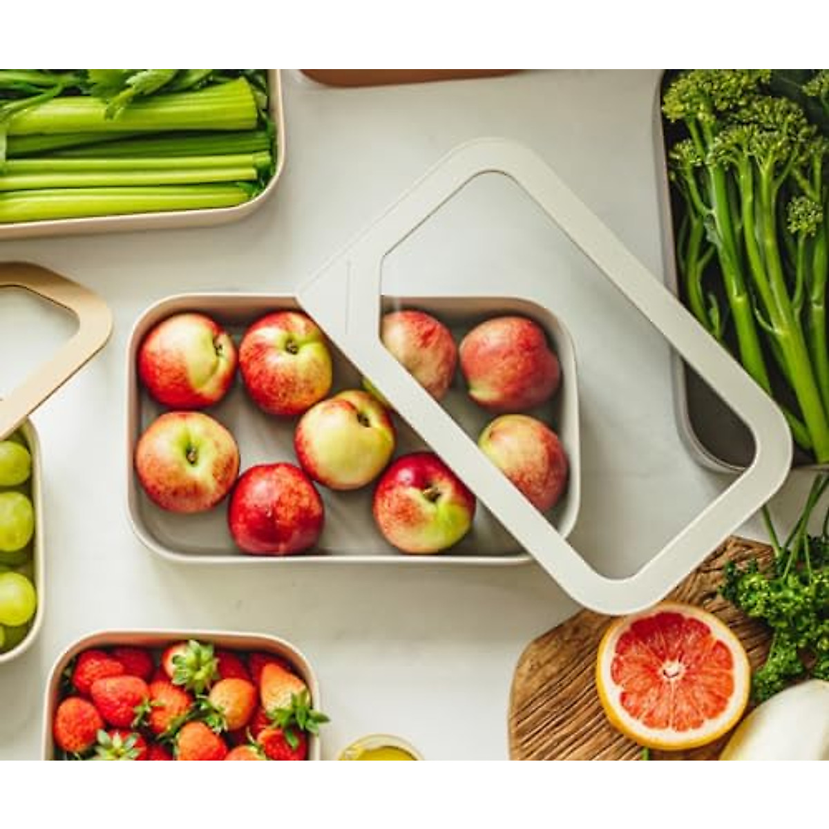 Neoflam 2 Set FIKA One Kitchen Porcelain Ceramic Food Container with Glass Lid, Microwave, Oven, Dishwasher Safe Storage, Home Deco (1500ml / 1.59qt / 6.25 cups)