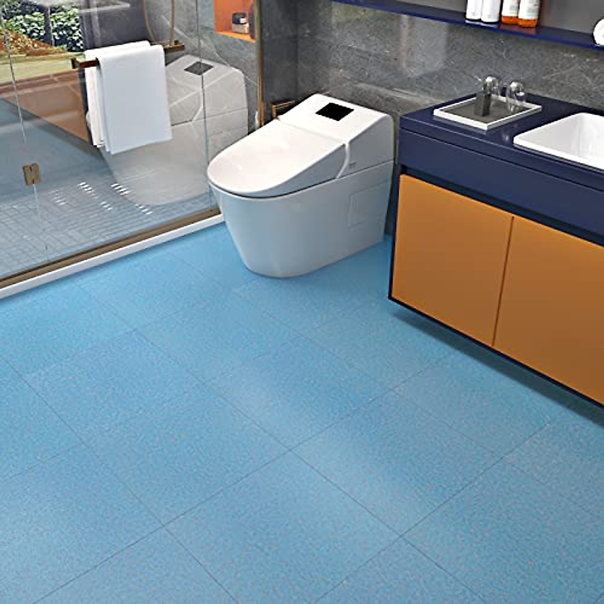 WESTICK Blue Peel & Stick Floor Tiles - Waterproof, Self-Adhesive, Removable Vinyl Tiles - Thick & Durable - 20 Pack (12x12 in) for Bathroom & Kitchen