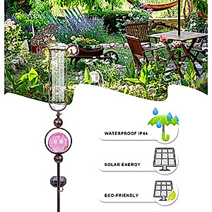 MUMTOP Rain Gauge Outdoor - 36 Inch Solar Butterfly Crackle Glass Stake Lights for Lawn, Yard and Garden