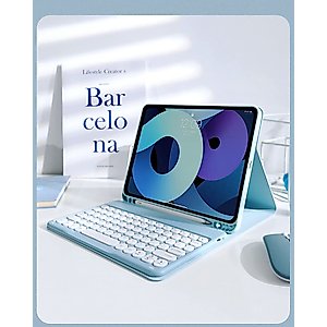 Keyboard Case for iPad Mini 7th/6th Generation 8.3 Inch, Case for iPad Mini 7 A17 Pro/Mini6 Keyboard with Mouse, Cute Round Key Detachable Keyboard Case with Pencil Holder, Pink