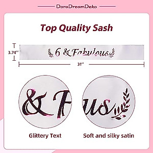 6th Birthday Sash and Tiara for Girls - Fabulous Glitter Sash + Leafs Rhinestone Pink Premium Metal Tiara for Girls, 6th Birthday Gifts for Princess Party
