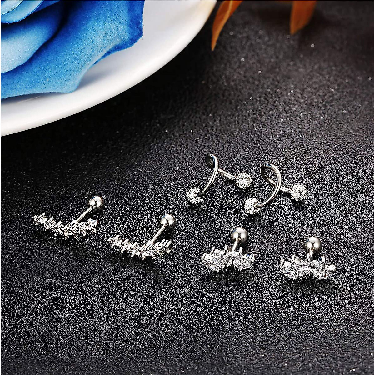 Palotay 16G Cartilage Earrings Stud Stainless Steel Earrings Helix Tragus Earrings Cartilage Hoop Earrings CZ Heart Butterfly Flower Hypoallergenic Cartilage Earrings Helix Tragus Conch Piercing