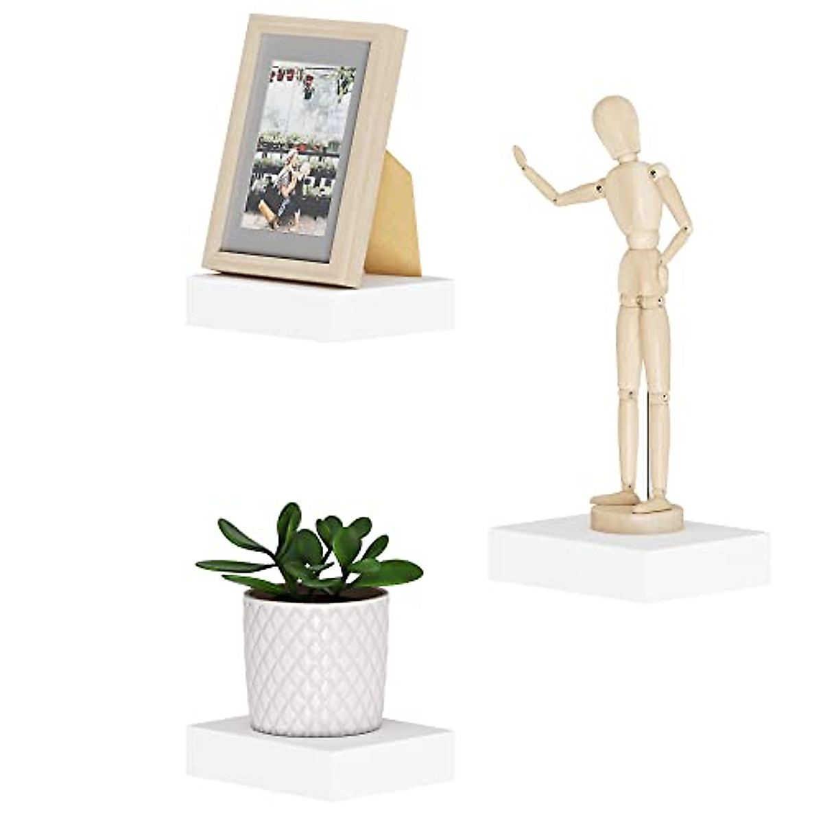 brightmaison Modern Display Ledge Floating Shelf Décor Set of 3 White Shelves Each 4 x 5 inch with Concealed Metal Bracket for Stable Wall Mount