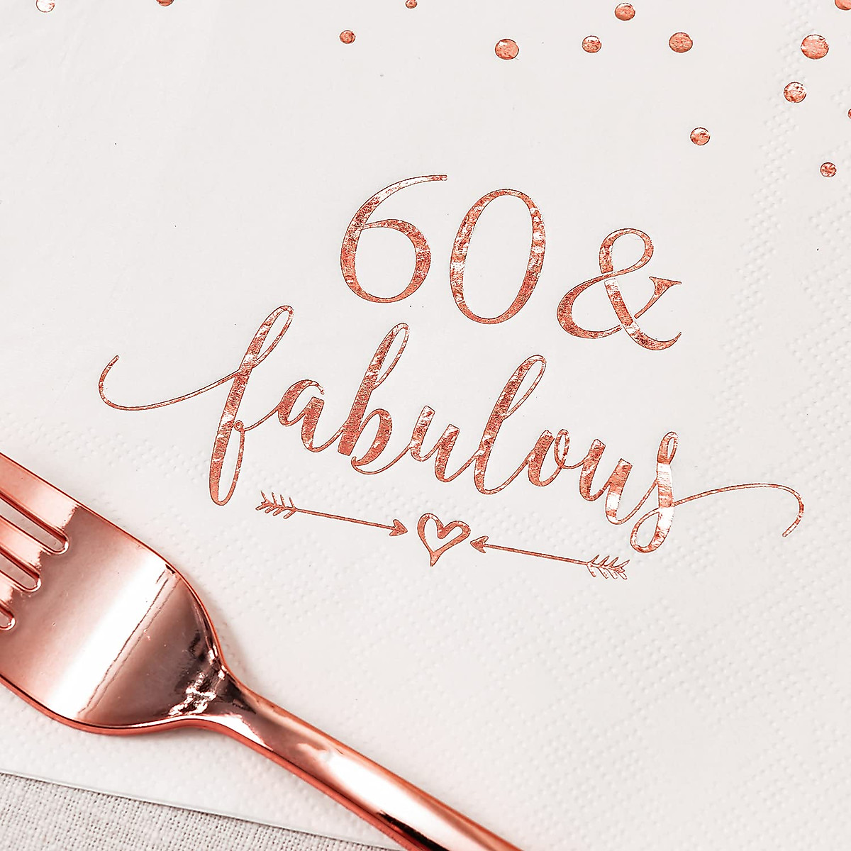 Crisky Rose Gold Foil 60 Fabulous Napkins Plates Cups Set for Women 60th Birthday Party Decorations Supplies, Disposable Tableware Set of 24 (9" Plates, 7" Plates, Luncheon Napkins, 9oz Cups)