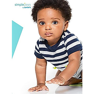 Simple Joys by Carter's Baby Boys' Rompers, Pack of 3, Green Dinosaur/Navy Stripe/Yellow Stripe, 18 Months