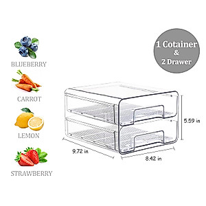 YouLike 2pack Stackable Fridge Drawers Pull Out Bins for Refrigerator Organizer Clear Food Storage Container Set With Drain for Pantry Kitchen Cabinet Office Organization