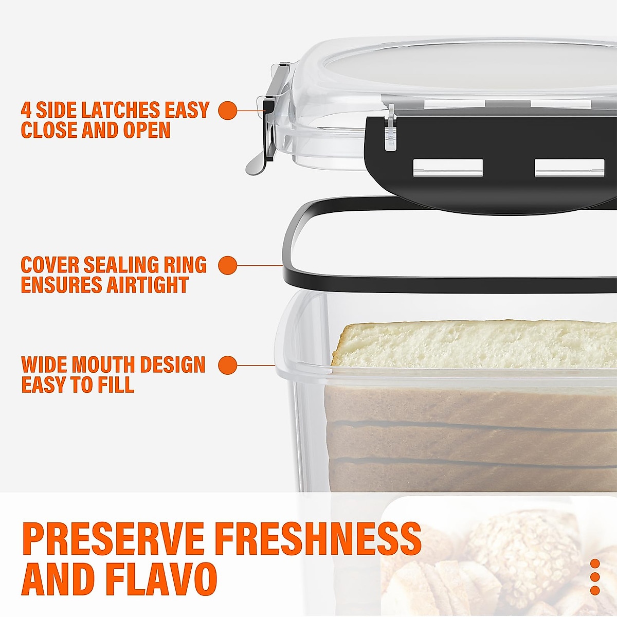 TIME4DEALS Bread Box Pack of 2 Bread Container - Fresh Bread Storage Container Plastic Bread Keeper with Airtight Lid, Sandwich Bread Dispenser Loaf Storage Saver for Kitchen Home, BPA Free, 5 Liter