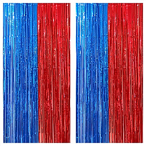 KatchOn, Red and Blue Streamers, Pack of 2 - Xtralarge, 8x3.2 Feet | Red and Blue Fringe Curtain, Red and Blue Party Decorations | Circus Theme Party Decorations | Red and Blue Carnival Decorations