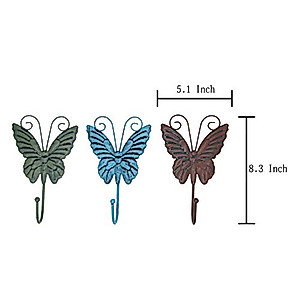 Owlgift Metal Hanging Hook, Rustic Butterfly Design Storage for Hanging Coat, Hat, Jacket, Robe, Bath Towel, Mug – Set of 3