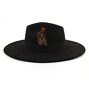 LIDHAY Big Wide Brim Fedora Hats for Women Men Western Suede Hat Panama Hat Outdoor Hats 015 Black