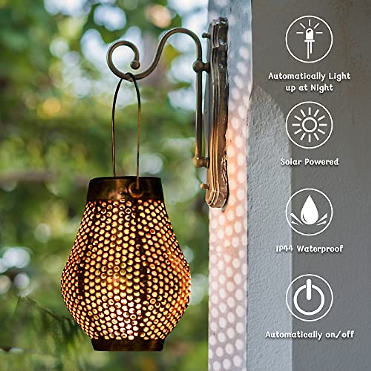 Afirst Hanging Solar Lanterns Solar Lights Outdoor Waterproof Solar Powered LED Tabletop Lantern for Garden Yard Tree Fence Patio, Brown,2 Pack