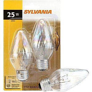 SYLVANIA F15 Décor Incandescent Light Bulb, 25W, Iridescent Finish, 205 Lumens, Medium Base, 120V - 2 Pack (13821), Warm White