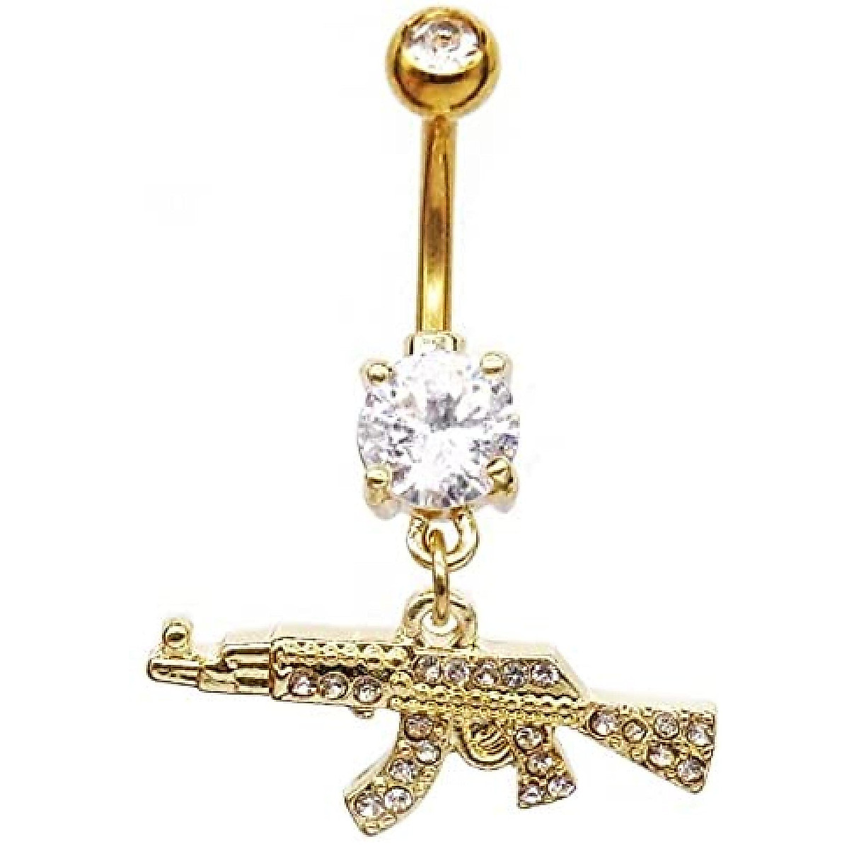 JLEXCMT Fashion Dangle Navel Ring Clear Gem Gun Belly Button Ring Body Piercing Jewelry for Women Belly Piercing Gold Silver