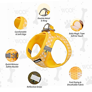 AIITLE No Pull Dog Harness and Leash Set, Step in No Chock Soft Mesh Dog Harnesses Reflective for Extra-Small Puppy Dogs and Cats, Plaid Dog Vest Harness for Pets Yellow XXS