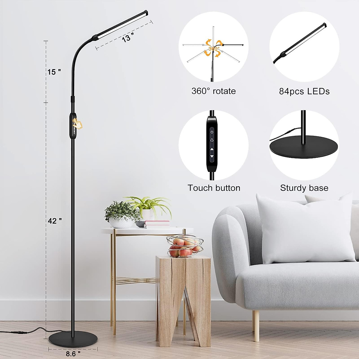 Dragon-Hub Bright Led Floor Lamp with Remote, Floor Light Touch, 3 Colors 5 Brightness 10 Mins Timer, Eyelash Lamp for Eyelash Extensions Lash Light Reading Lamp (Black - R)