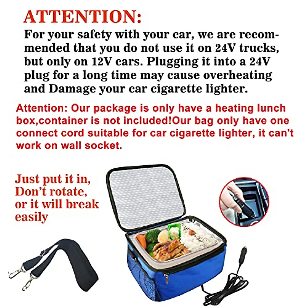 Portable Oven 12V Personal Food Warmer,Car Heating Lunch Box,Electric Slow Cooker For Meals Reheating & Raw Food Cooking for Road Trip/Office Work/Picnic/Camping/Family gathering(12V) (Blue)