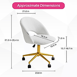 Redlife Vanity Chair with Back, Cute Desk Chair, Fluffy Desk Chair Pink Wwivel Dhair Vanity Chair with Wheels for Vanity Desk, for Bedroom, Makeup Room (White)