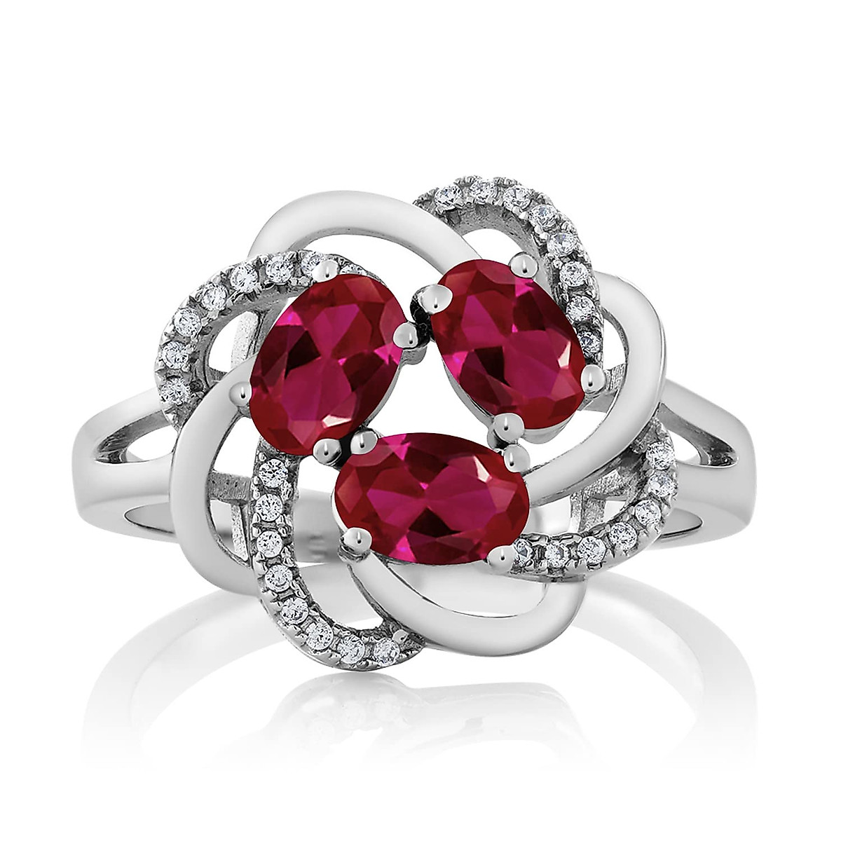 Gem Stone King 925 Sterling Silver Red Created Ruby Ring For Women (1.87 Cttw, Oval 6X4MM, Gemstone July Birthstone, Available In Size 5, 6, 7, 8, 9)