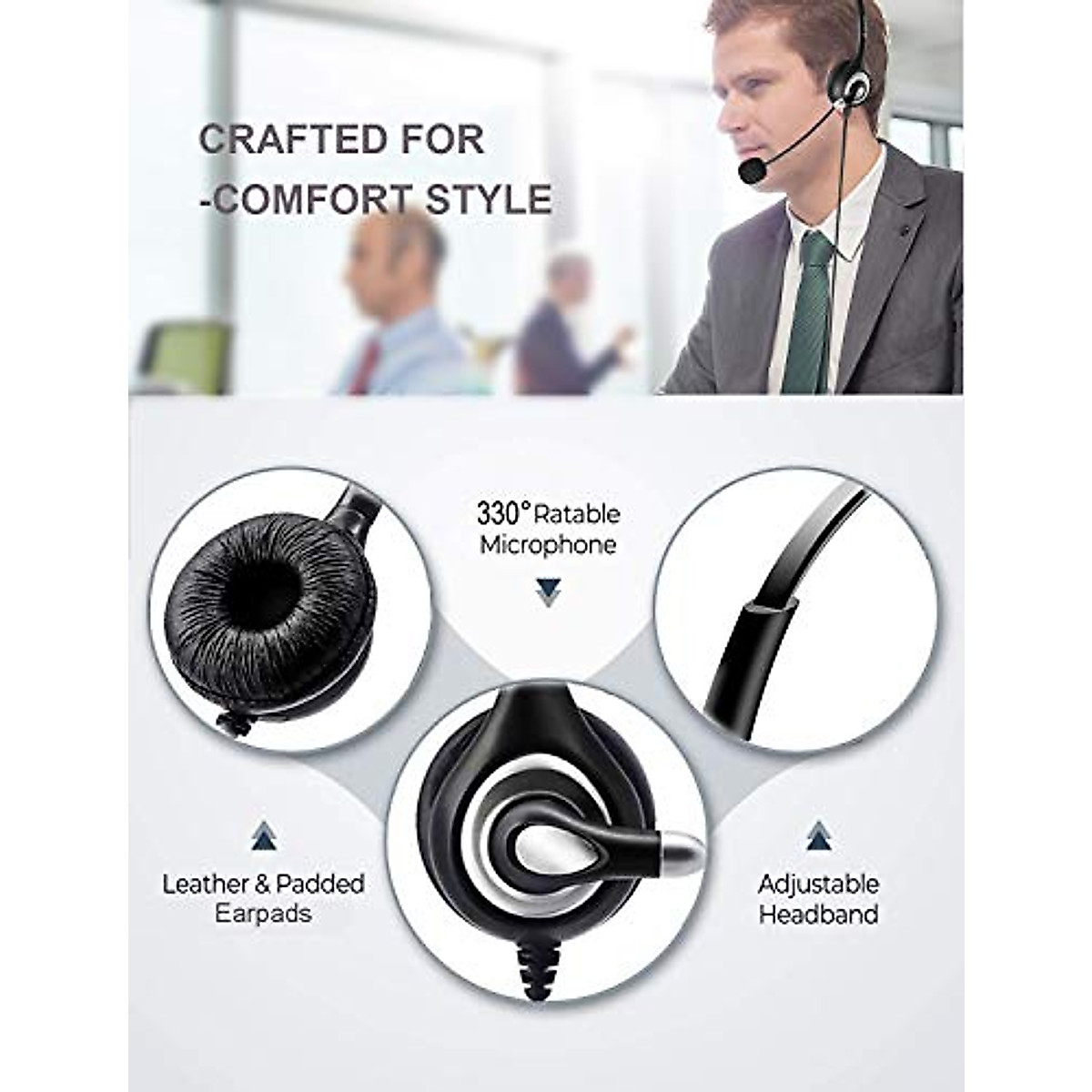 Phone Headset 2.5mm with Noise Canceling Mic & Mute Switch Telephone Headset for Panasonic AT&T Vtech Uniden Cisco Grandstream Cordless Phones