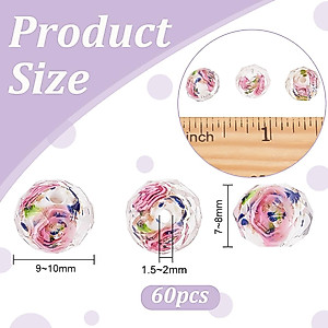 PH PandaHall 60pcs 9~10mm Rose Lampwork Beads Gold Sand Glass Beads Handmade Flower Glass Beads Round Loose Beads for Rosary Making Jewelry Craft Making with 1.5~2mm Hole - White