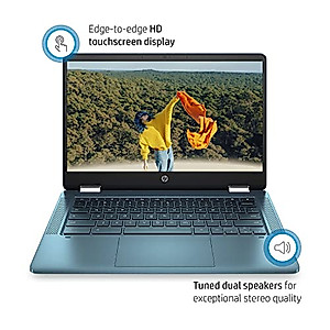 HP 2022 Newest X360 Chromebook Spin 2-in-1 Convertible Laptop Student Business, 14" HD Touchscreen, Dual Core Intel Celeron N4120 Processor, 4GB RAM, 64GB eMMC,Camera, Wi-Fi, Chrome OS+MarxsolCables