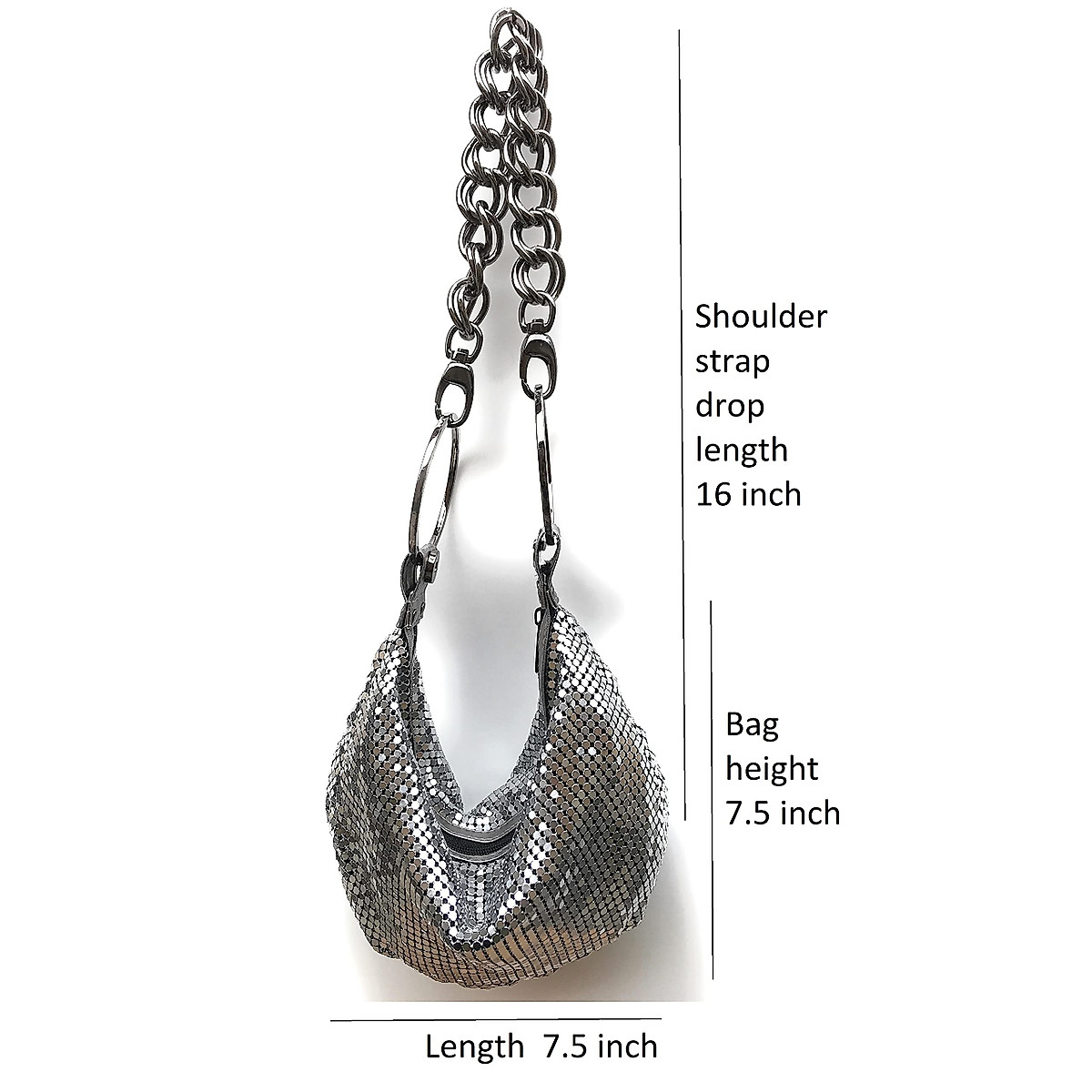 Multiways clutch metal mesh hobo bag evening purse for Cocktail Party Prom Wedding Banquet (Gun Metal)