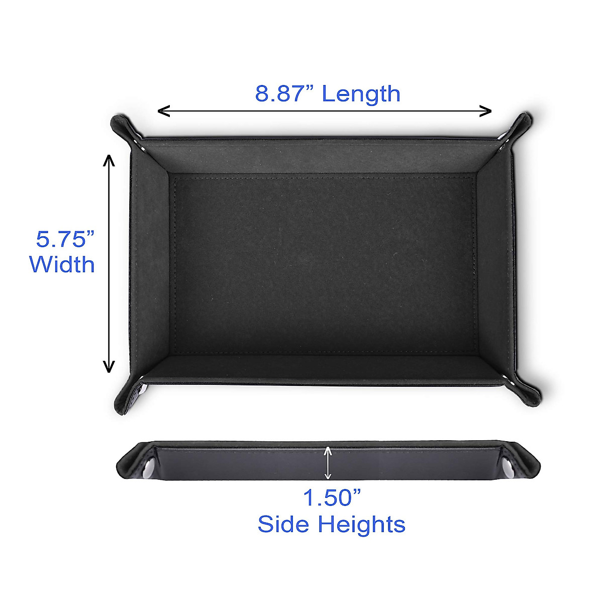 RNK Gaming Folding Dice Tray PU Leather and Black Velvet Rectangle for Dice Rolling Games Like DND d&d