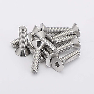 M6-1.0 x 16mm Flat Head Socket Cap Screws, Stainless Steel 18-8 (304), Bright Finish, DIN 7991, Allen Socket Drive, 25 PCS