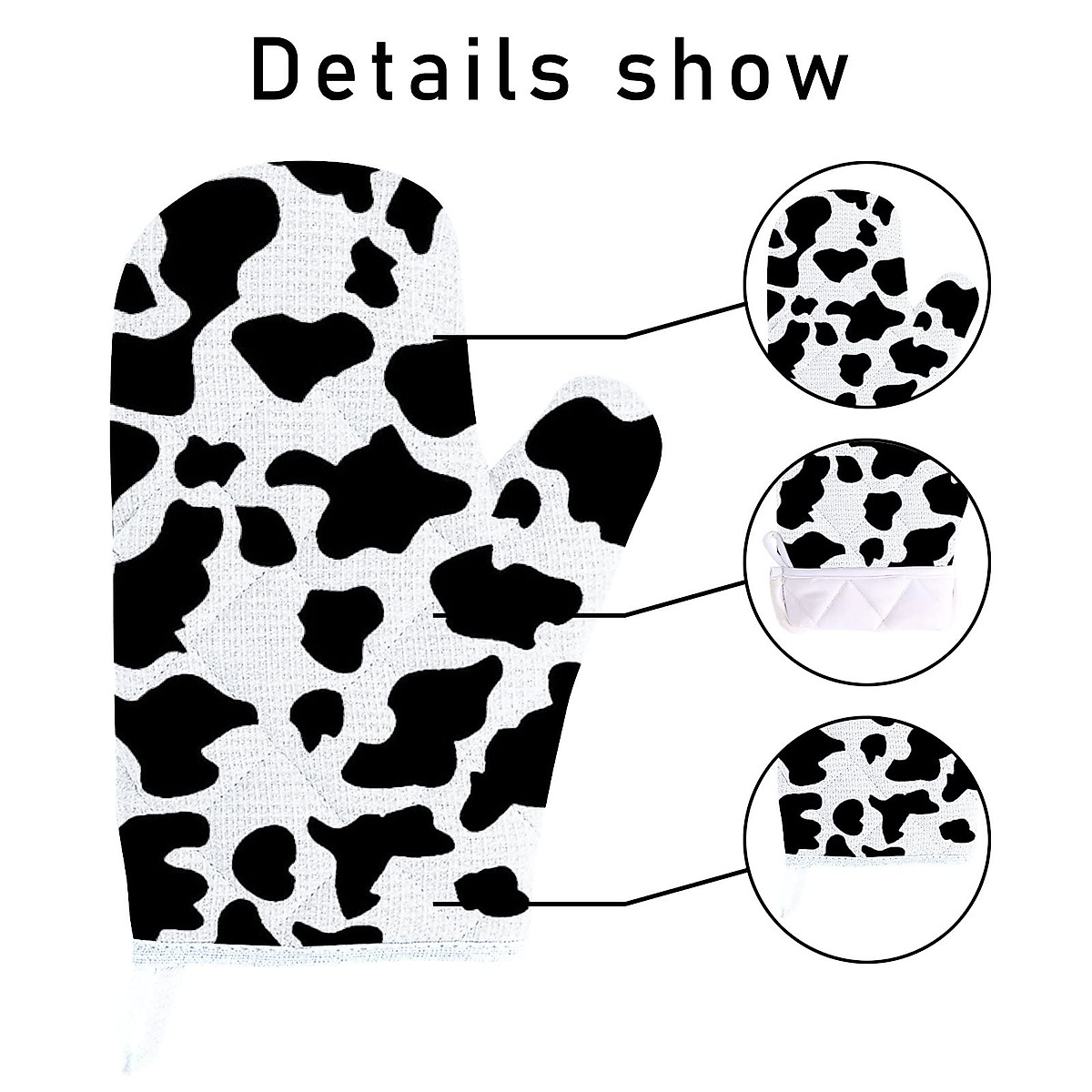 Kitchen Oven Gloves Mats Heat Resistant Potholders Sets 1 Oven Mitts and 1 Cow Pattern Print Pot Holders for Cooking,BBQ,2 Piece
