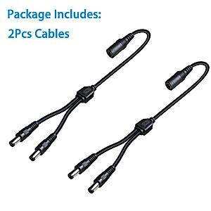 2 Pack DC Power 1 Female to 2 Male 5.5mm x 2.1mm DC Power Supply Splitter Cord for Surveillance Camera Cable Barrel Plug,Y Splitter Adapter Wire,2 Way Y-Cable for CCTV Security Camera,LED Strip Light