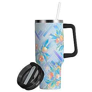 linqin Fruits Stripe Vacuum Tumbler Insulated with Lid and Straw 40 oz Stainless Steel Water Bottles Wide Mouth Travel Coffee Mug for Water, Iced Tea or Coffee