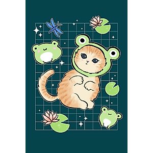 Notebook: Kawaii Cat & Frogs | Graph Ruled Journal | Cute Illustrated Japanese Aesthetic Y2K Diary for Kids & Teens