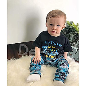 Detigee Baby Boy First Birthday Outfit Toddler Birthday Shark Pant Clothing Set (Black09,12-18 Months)