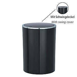 WENKO Inca Trash Can with Lid, Waste Bin with Swing Lid, Small Trash Can, Mini Trash Can, Small Garbage Can, Small Waste Basket, 1.3 Gal, Ø 7.28 x 10.04 in, Black