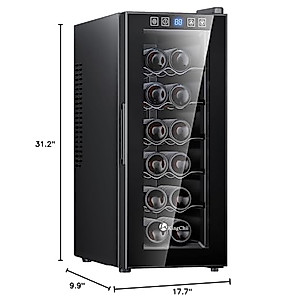 KingChii 12 Bottle Thermoelectric Wine Cooler Refrigerator Advanced Cooling Technology, Stainless Steel & Tempered Glass For Red Wine, Champagne for Home, Kitchen