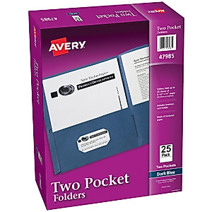 Avery Two Pocket Folders, Holds up to 40 Sheets, Business Card Slot, Ideal for Portfolio Folders, Presentation Folders, and School Folders, Case Pack of 125 Dark Blue Folders (47985)