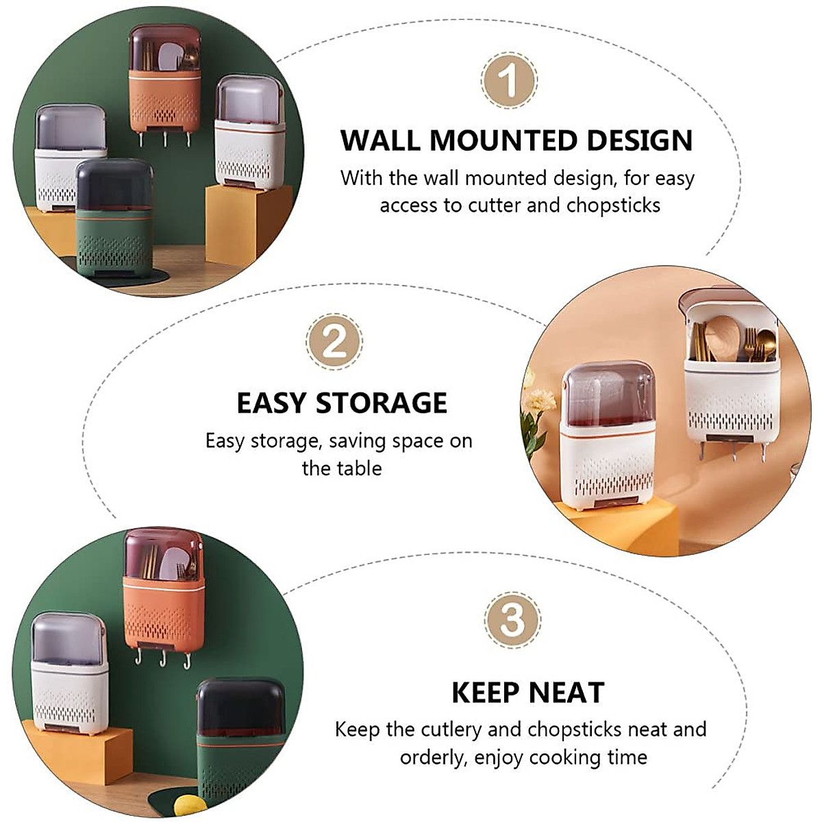 Kitchen Chopsticks Rack Wall Mounted Flatware Holder Basket with Drainer Lid Utensils Cutlery Holder