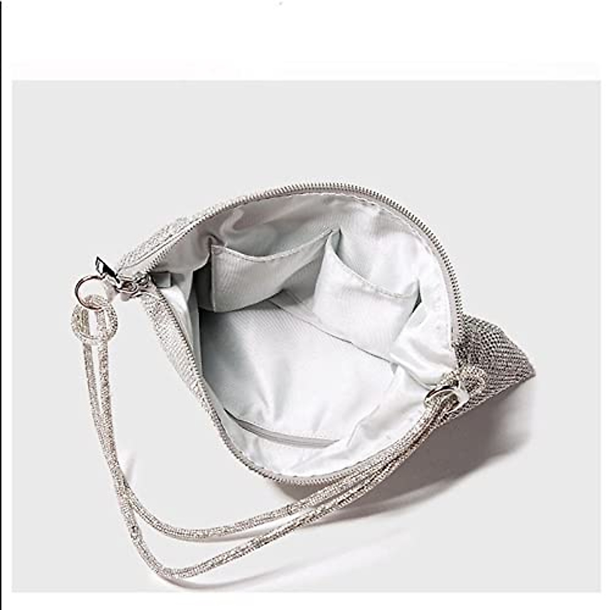 Rhinestone Hobo Bag for Womens Chic Sparkly Evening Handbag Clutch Bag Shiny Purse for Party Club Wedding (Silver)