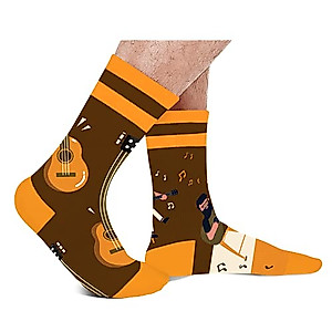 Funny Guitar Socks Men Teen Boys - Music Fun Novelty Crazy Funky Silly Crew Cool Socks 9-11 Musical Musician Guitar Teacher Valentines Day Gifts for Music Lovers Christmas Stocking Stuffers