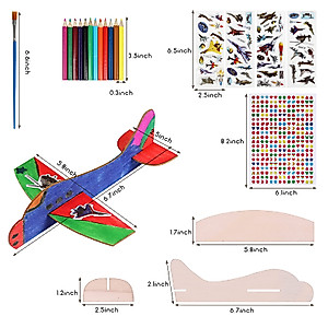 BAPHILE 12 Pack DIY Wood Planes，Mini Airplane Paint and Decorate Wooden Airplane Craft Kits with Decorate Tools for Kids School Craft Decor Projects