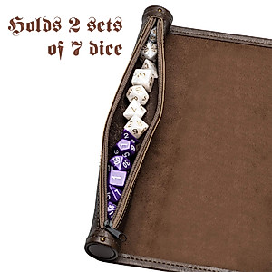 Dice Tray and Rolling Folding Mat Compatible with DND Dice Scroll Mat Holder Storage Holds up to 2 Sets of Dice(Included) for All Tabletop RPGs and Dungeons & Dragons Game Dice