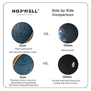 HOPWELL Steel Tongue Drum - 14 Inch 15 Note Tongue Drum - Hand Pan Drum with Music Book, Handpan Drum Mallets and Carry Bag, D Major (Navy Blue)